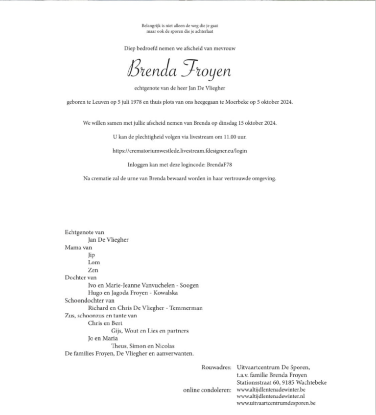 Diep bedroefd nemen we afscheid van Brenda Froyen - PsychoseNet.be